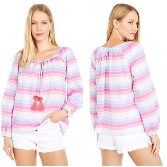 J. Crew | Tops | J Crew Peasant Top In Metallic Pastel Stripe | Poshmark